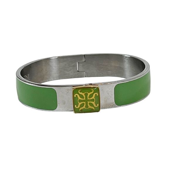 Rustic Cuff | Jewelry | Rustic Cuff Green Enamel Silver Tone Gt Logo ...